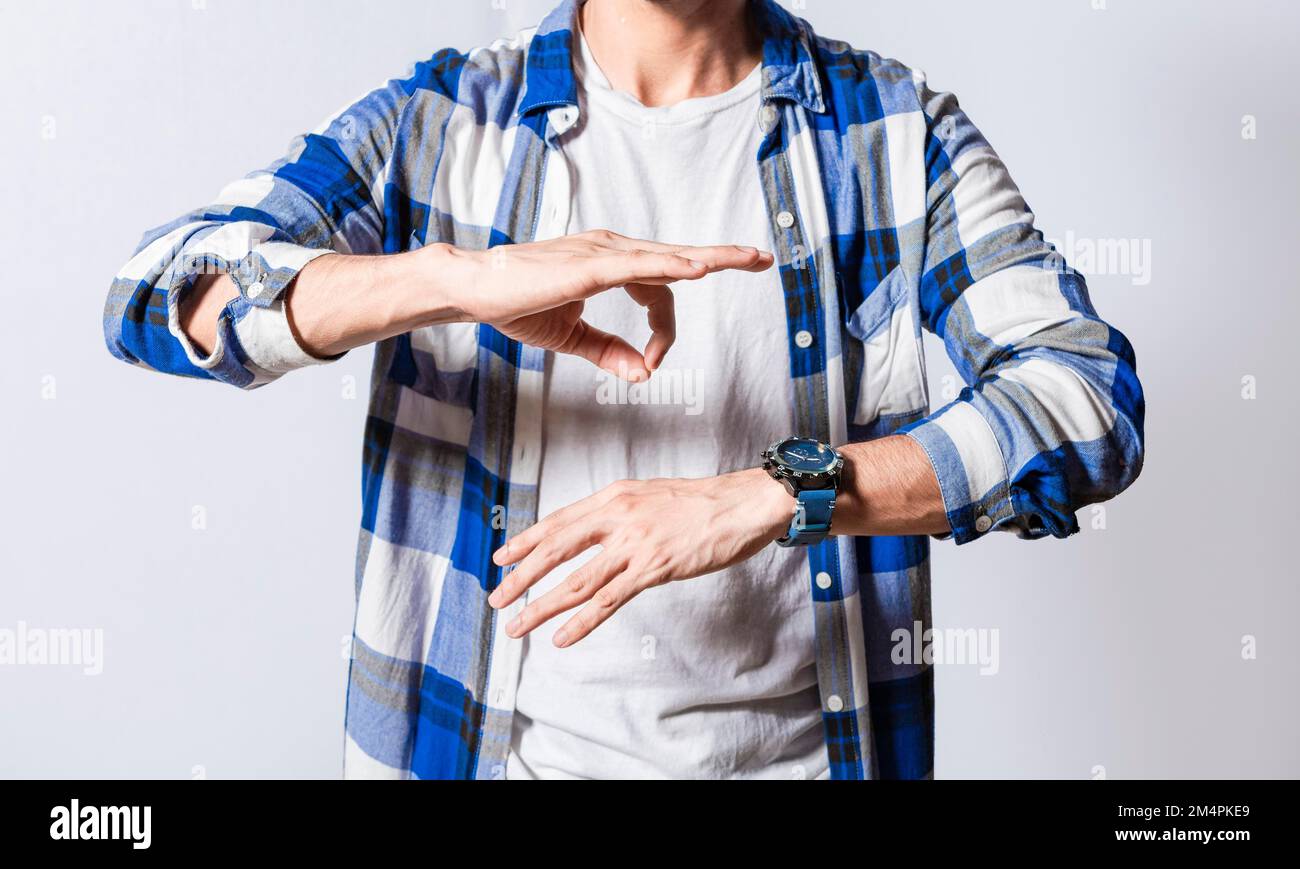 Person speaking in sign language isolated. Deaf and dumb people ...