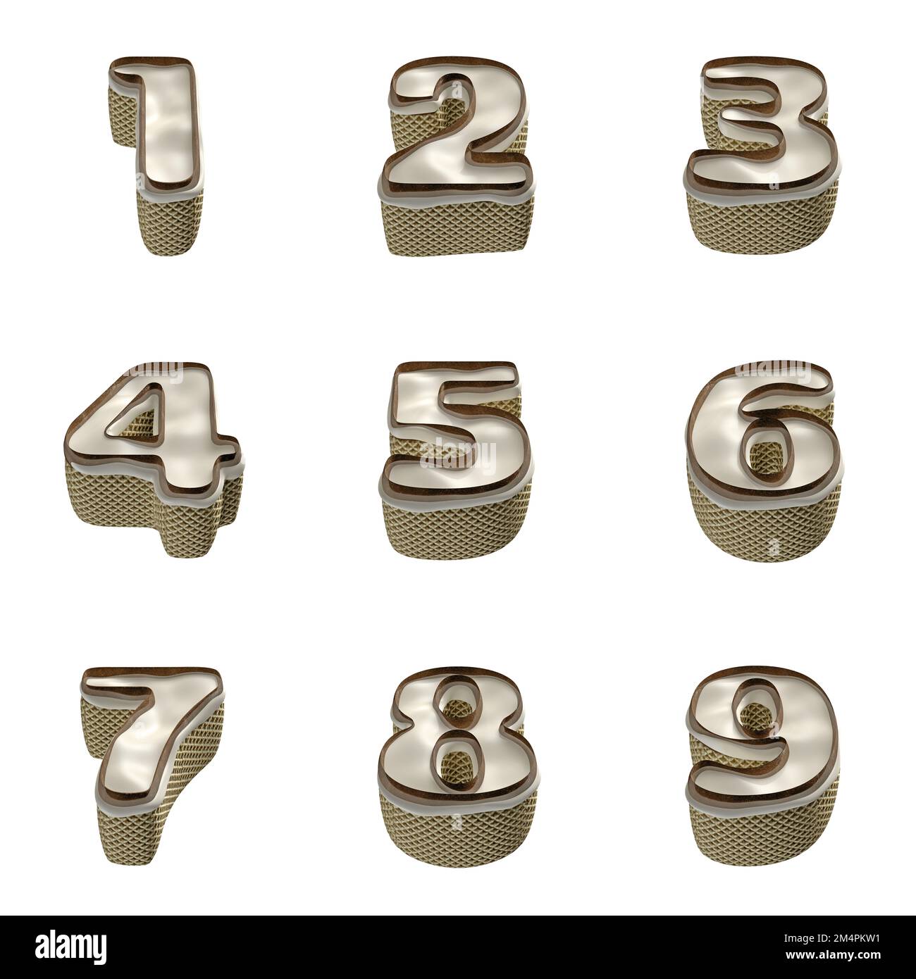 3D Render Set of Waffle Alphabet - Font including Letters, Numbers and ...