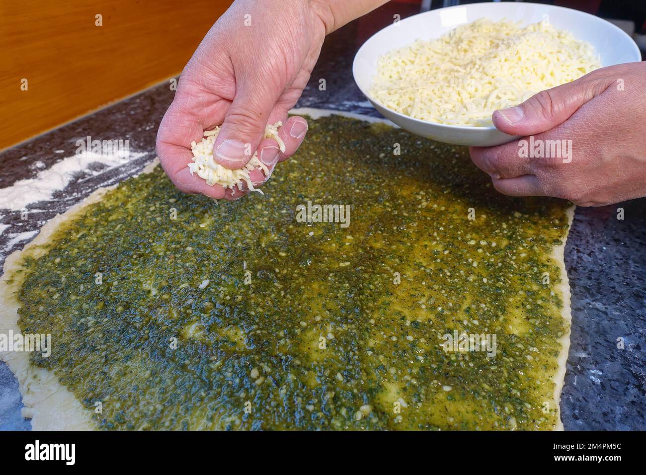 Swabian cuisine, preparing hearty snail pasta, salty, yeast pastry ...