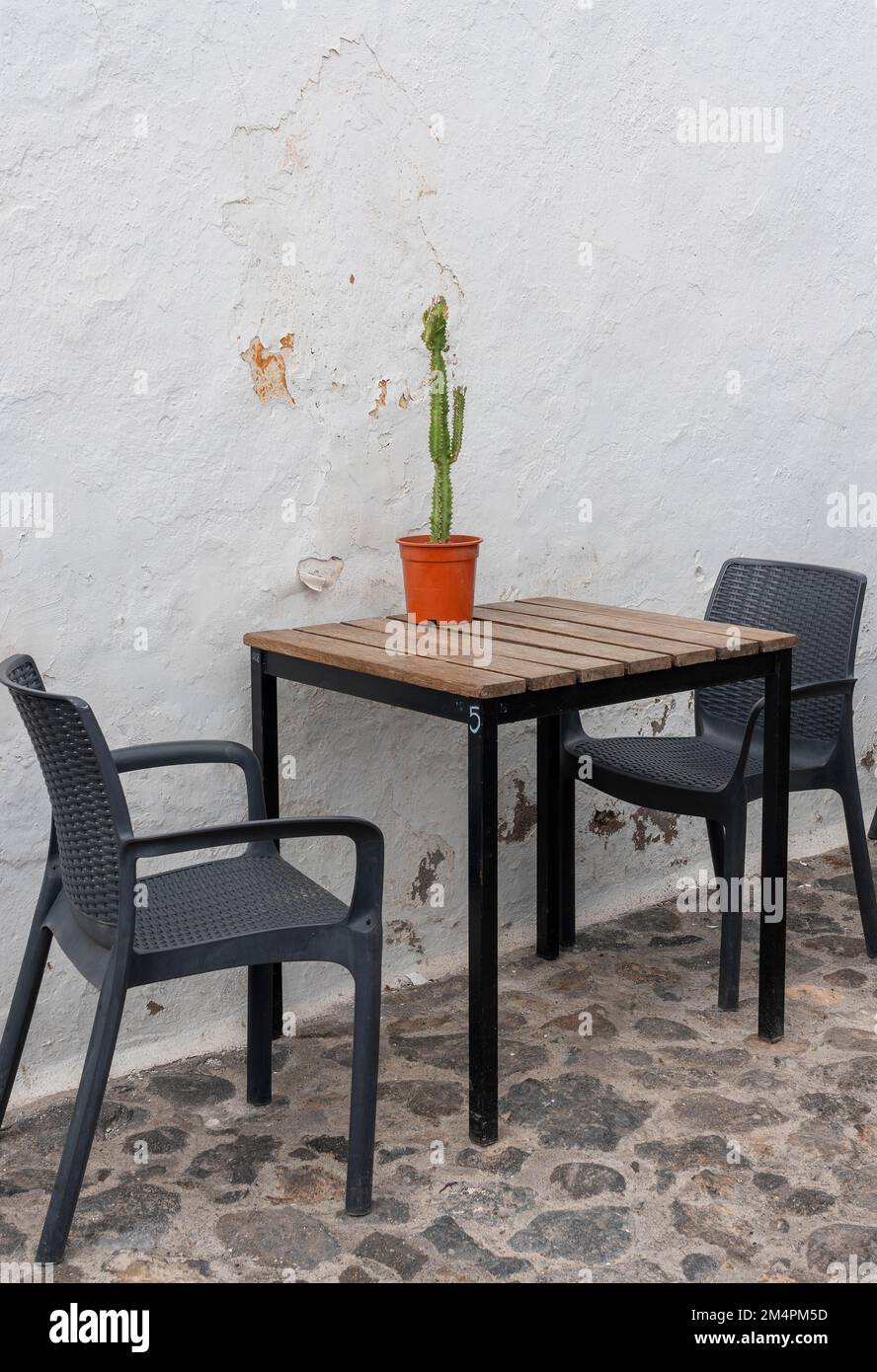 Barren Tables and Chairs, Teguise, Lanzarote, Canary Islands, Spain ...