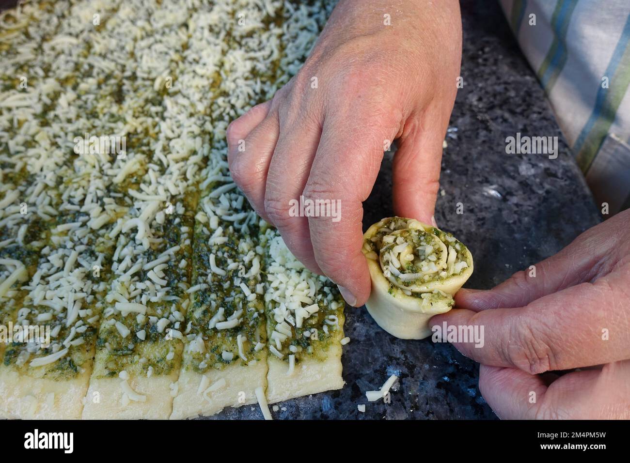 Swabian cuisine, preparation hearty snail pasta, salty, yeast pastry ...