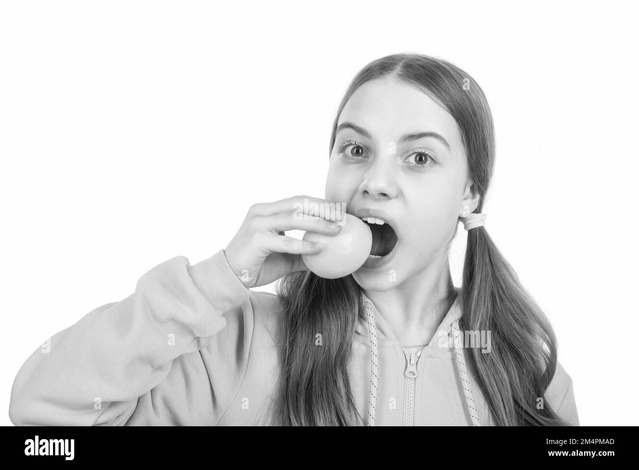 cheerful teen girl with citrus fruit lemon full of vitamins isolated on ...