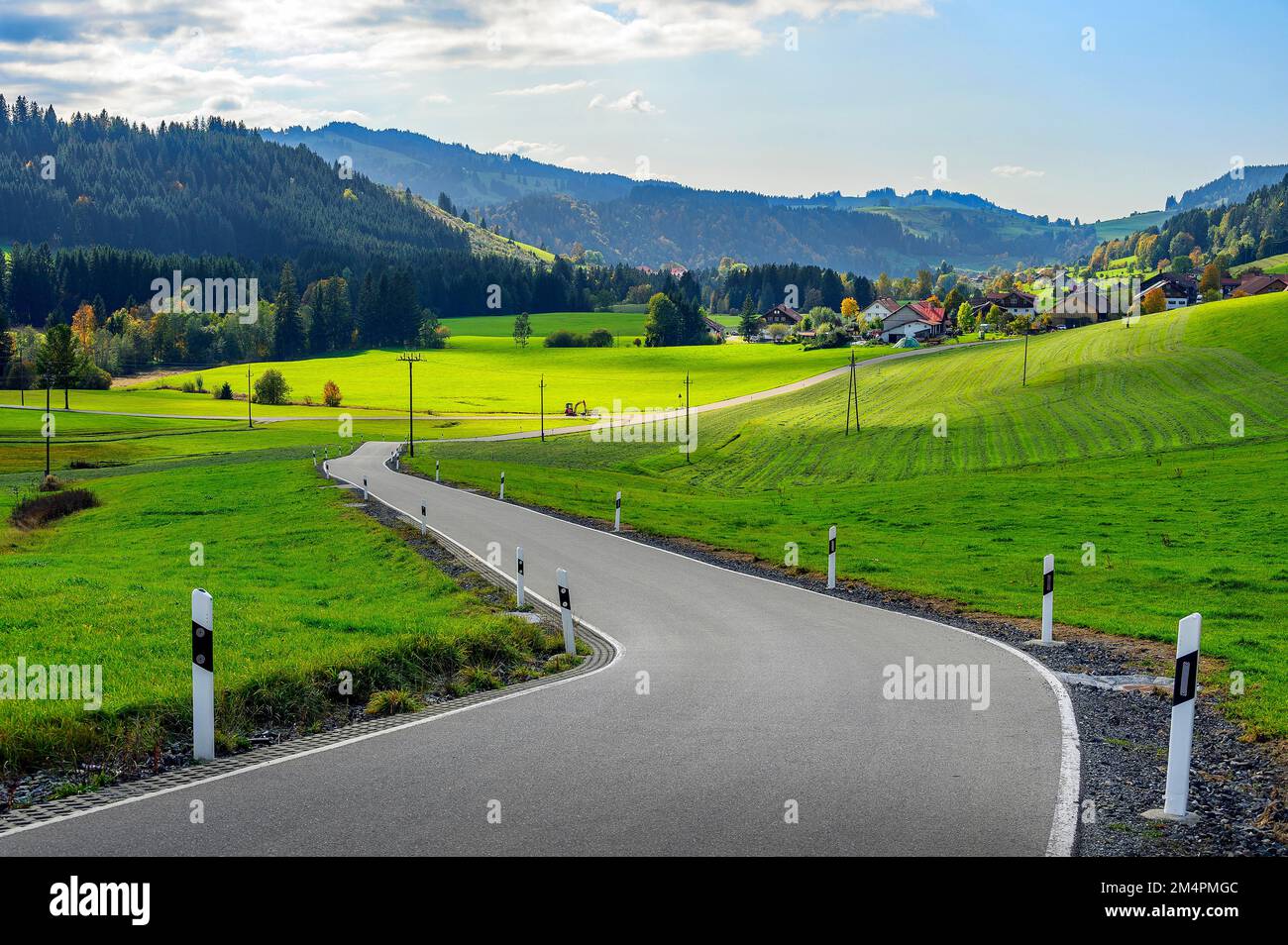 Forests and meadows and country road near Missen-Willhams, Allgaeu ...