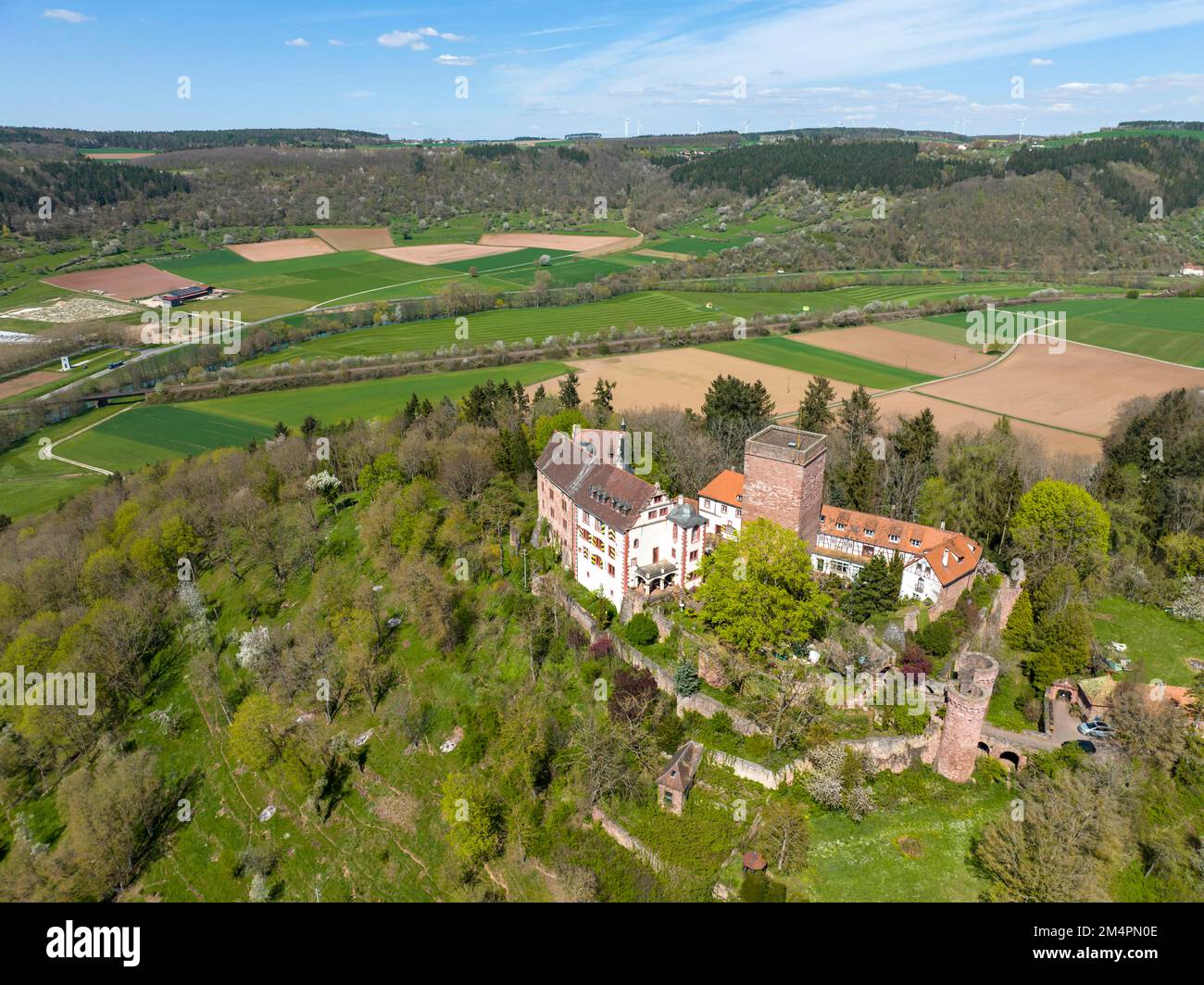 Aerial view, Gamburg Castle above Gamburg, Werbach, Tauber Valley ...