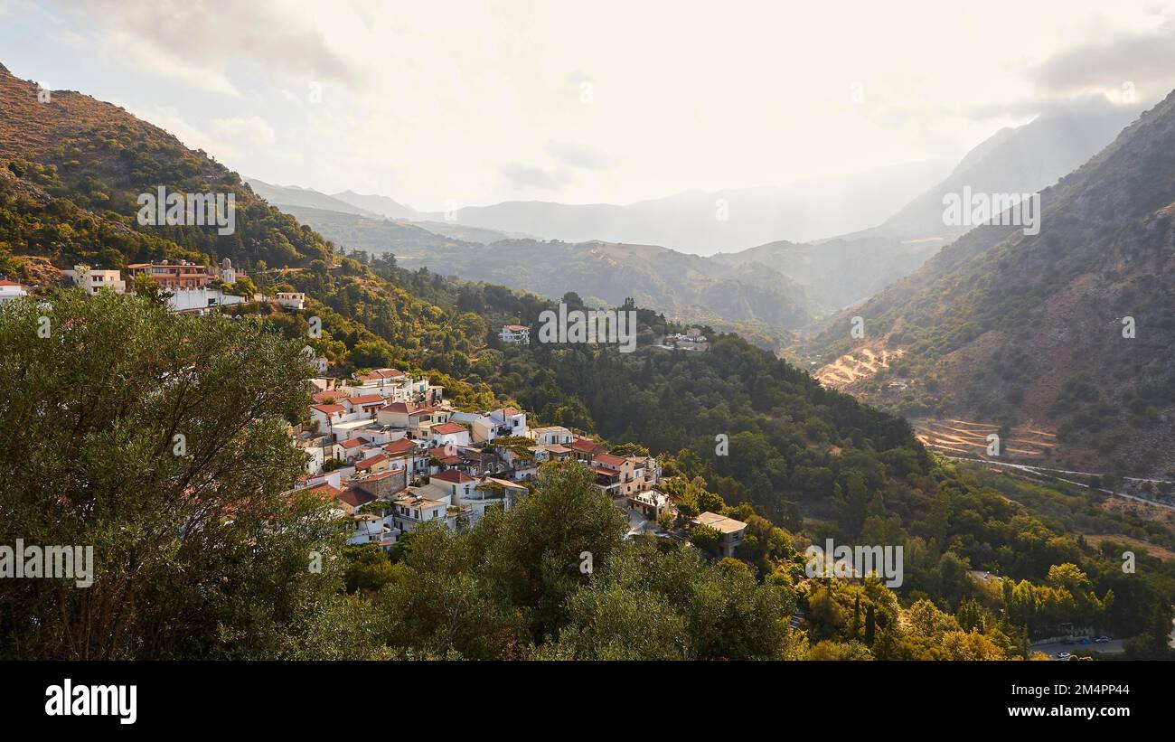 Village, view from above, forest, mountain ranges, Argyroupolis, Lappa ...