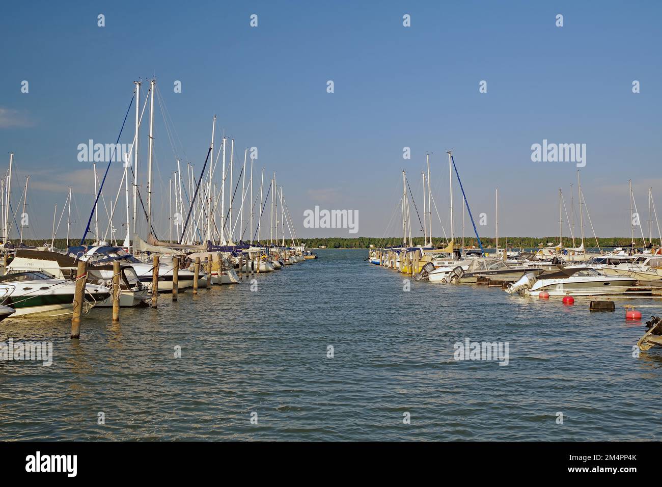 Large marina with leisure boats, summer, evening light, autonomous ...