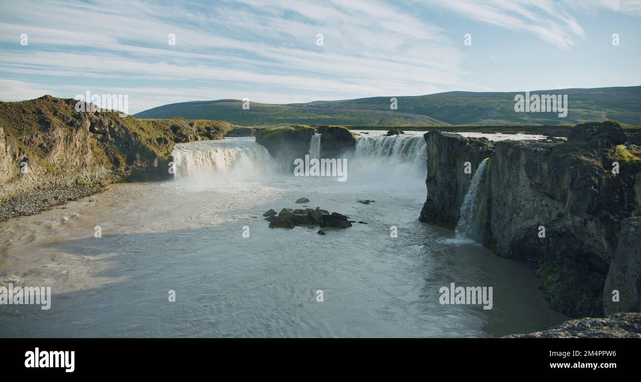 Beautiful cascade Godafoss waterfall in sunset scene, Iceland Stock ...