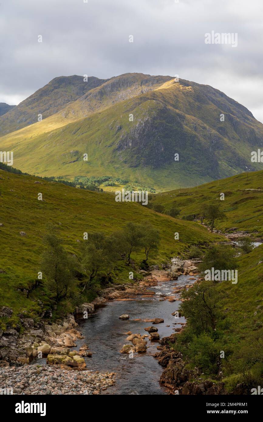 Typical landscape, River Etive, Glen Coe, Scotland, Great Britain Stock ...