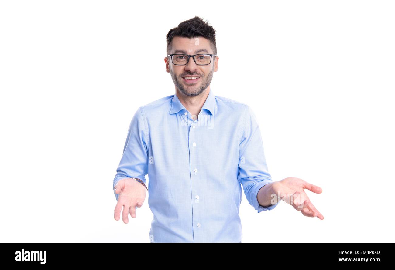 puzzled man manager isolated on white background. puzzled man manager ...