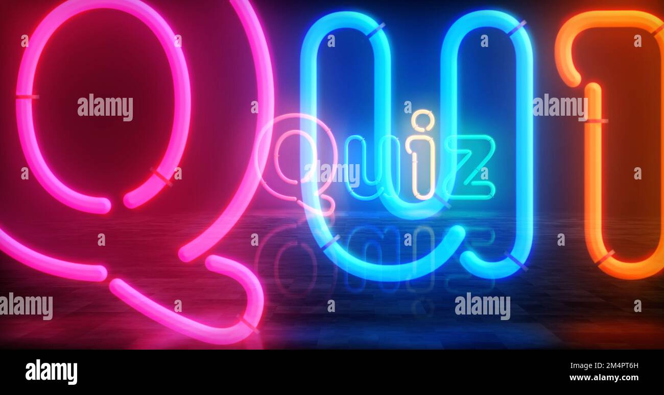Quiz neon symbol. Retro style question and competition game light color ...