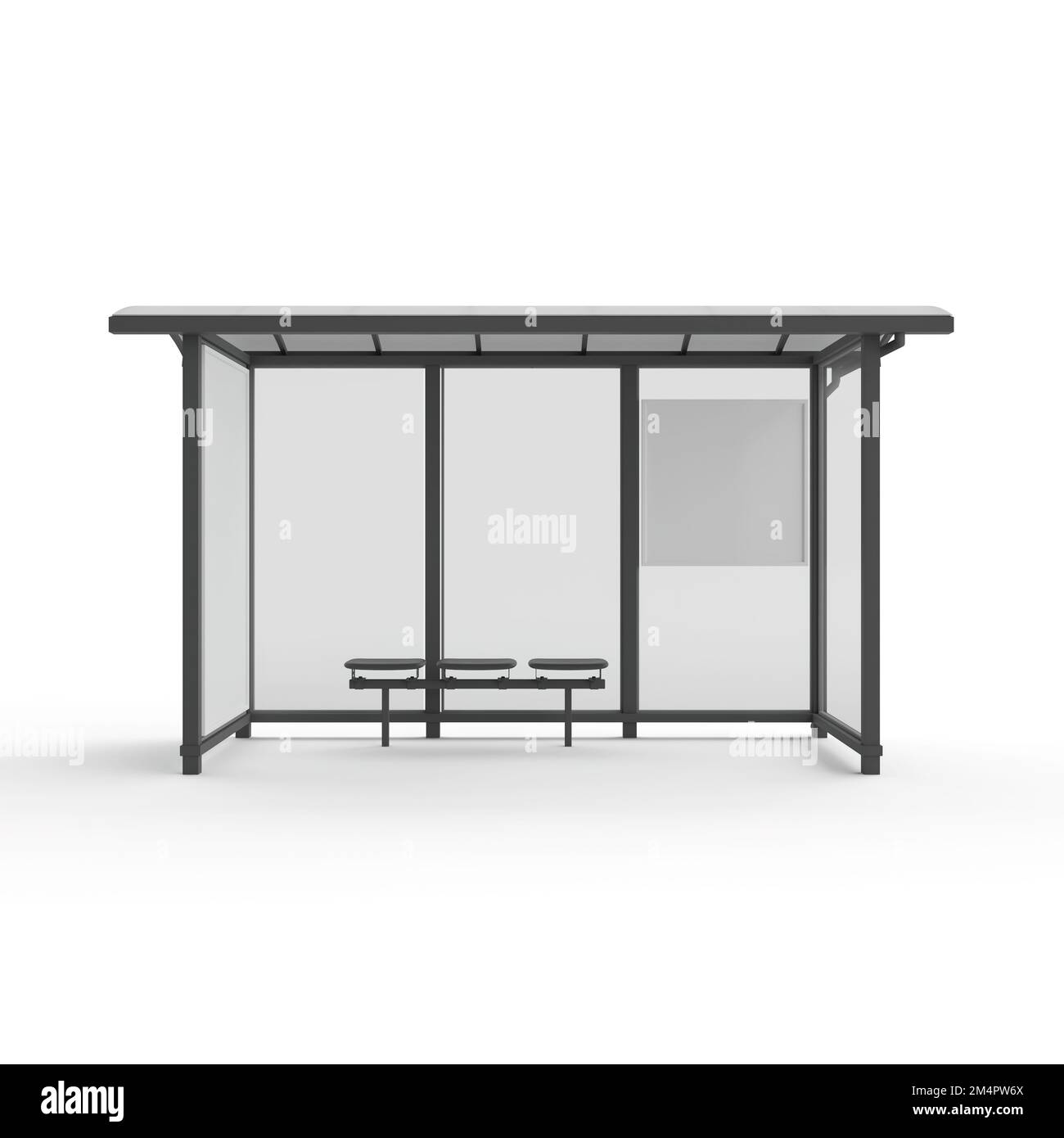 A 3d illustration of a modern bus stop isolated on a white background ...