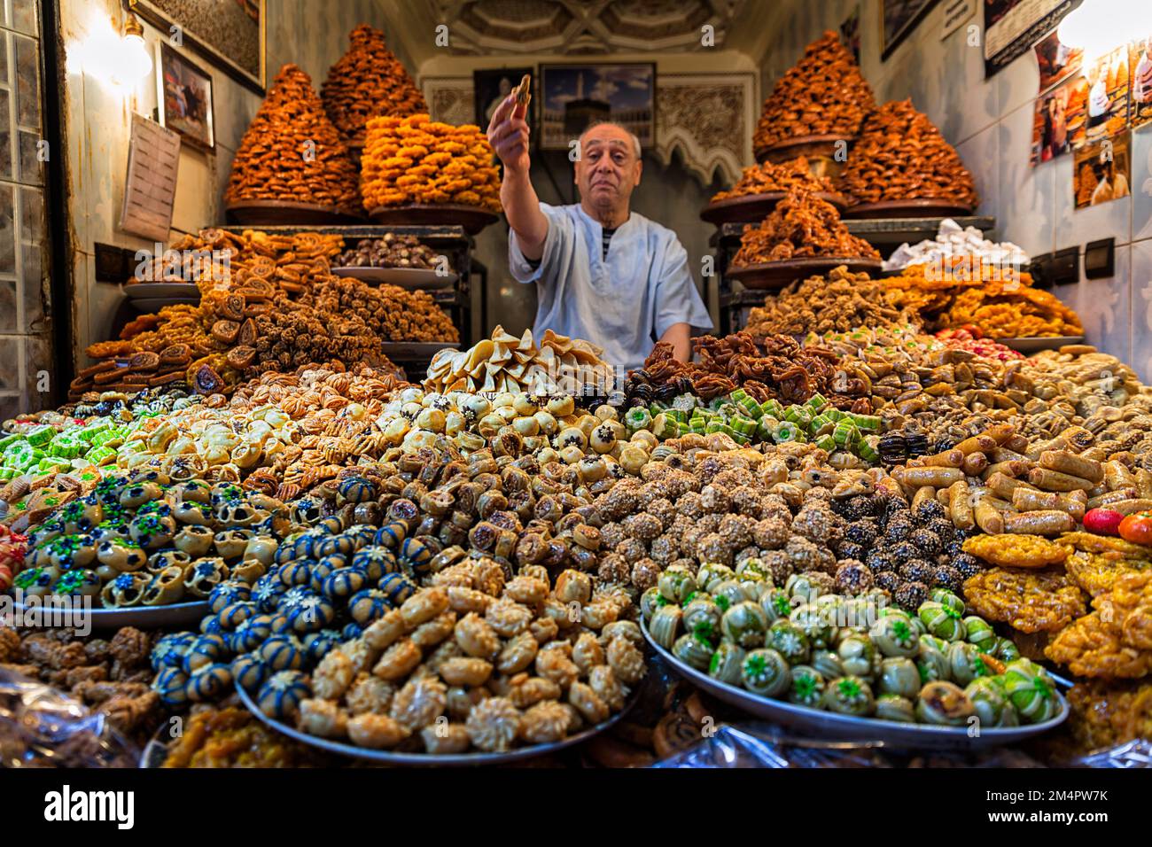 Traditional Moroccan biscuits with colourful glazes, specialities at a ...