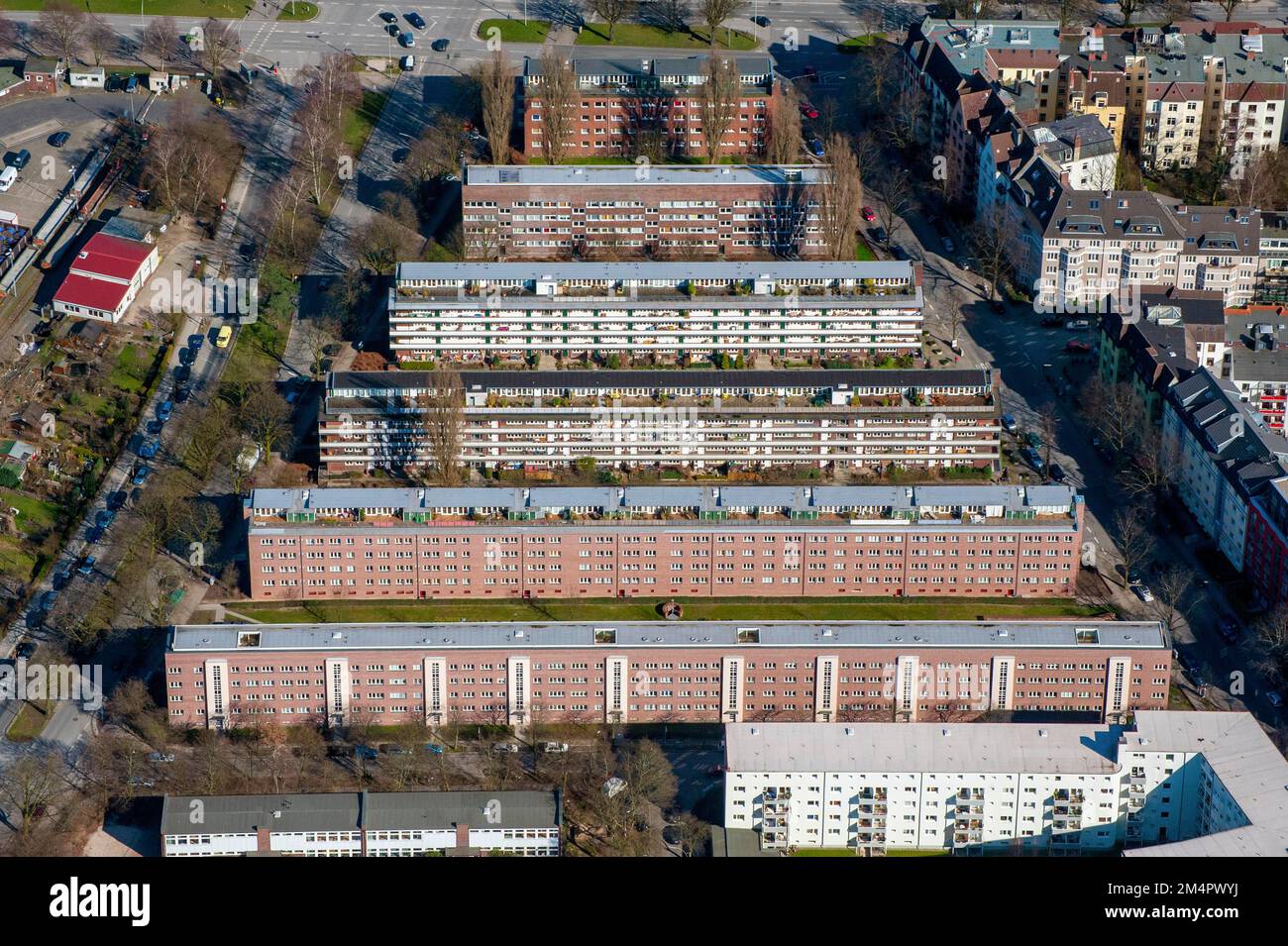Aerial view of the Wiesendamm row buildings. The terraced housing was ...