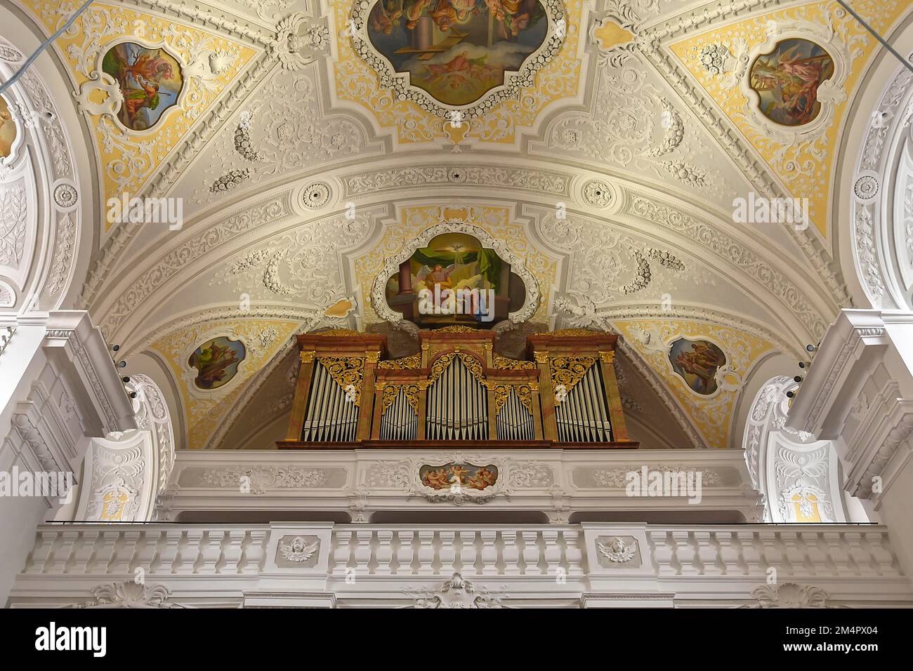 Baroque organ in the town parish church of St. Oswald, built in 1675 ...