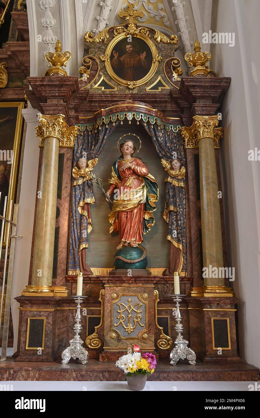 Altar of the Virgin Mary in the Baroque parish church of St. Oswald ...