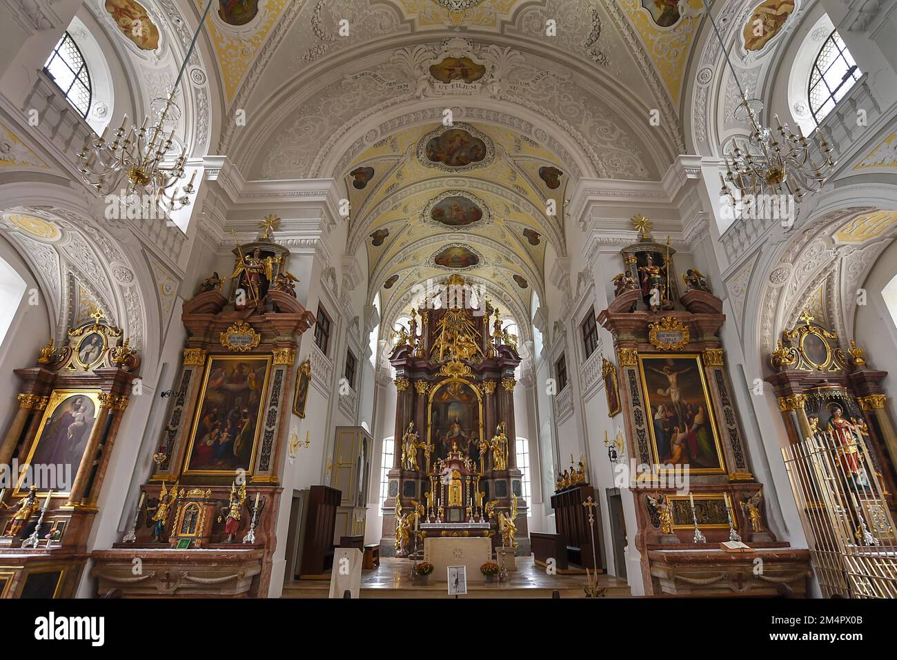 Side altars with high altar in the baroque town parish church of St ...