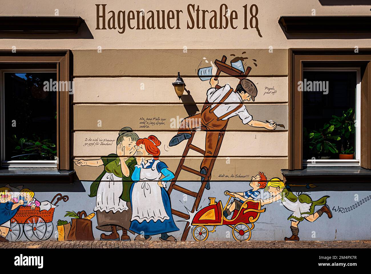 Wall painting with Zille motifs on the facade of a Berlin apartment ...