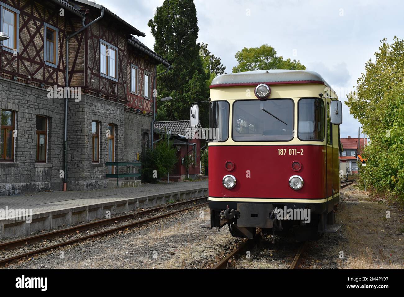 Railbus, railcar of the Harz narrow gauge railway at Harzgerode station ...