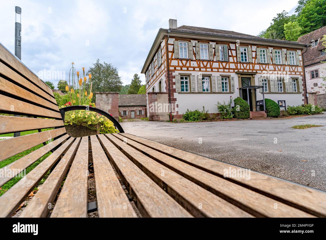 Park bench at the monastery, Wildberg, Germany Stock Photo - Alamy
