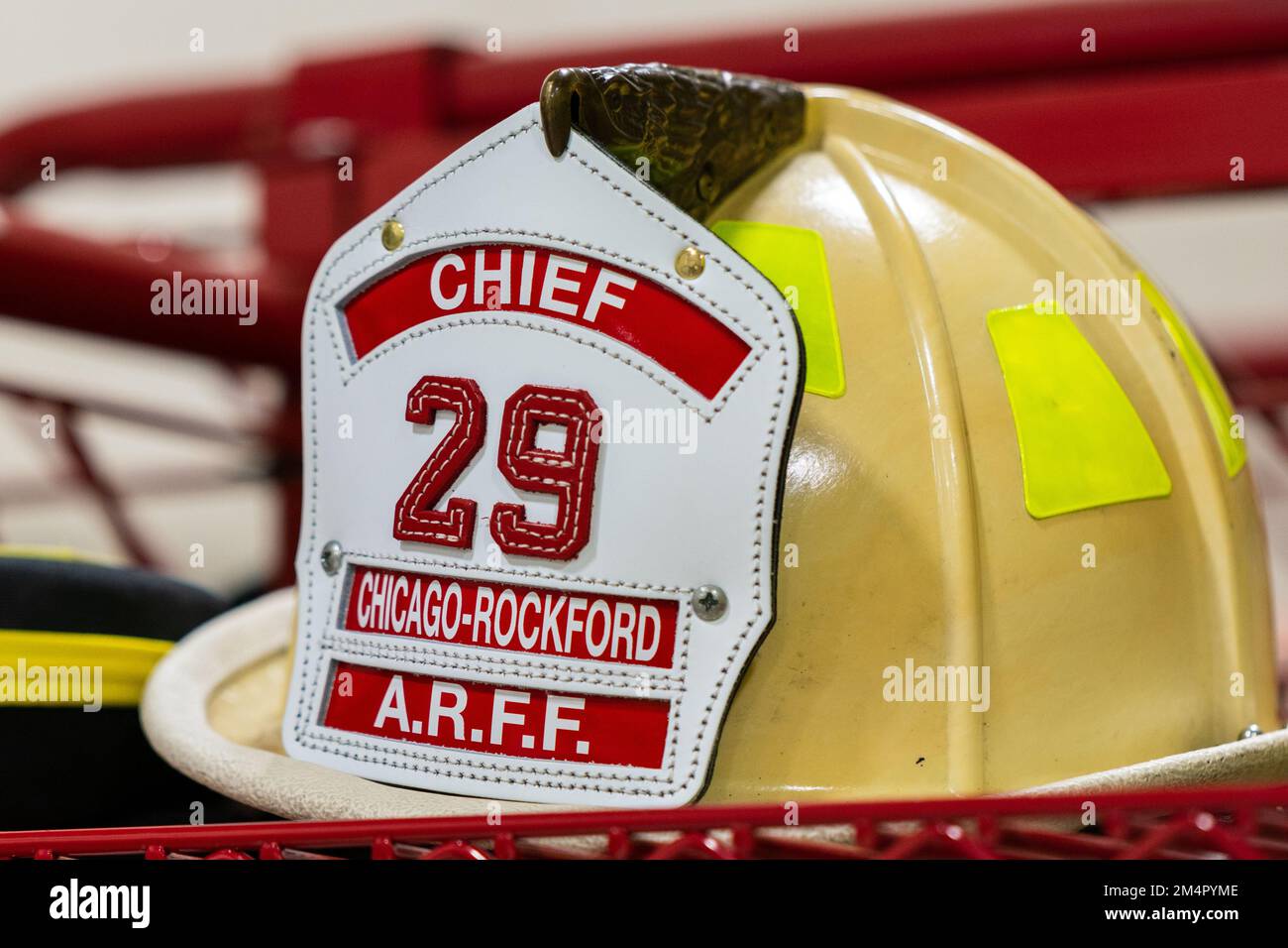 Rockford, IL USA - December 21, 2022: Chief fire fighter's helmet at ...