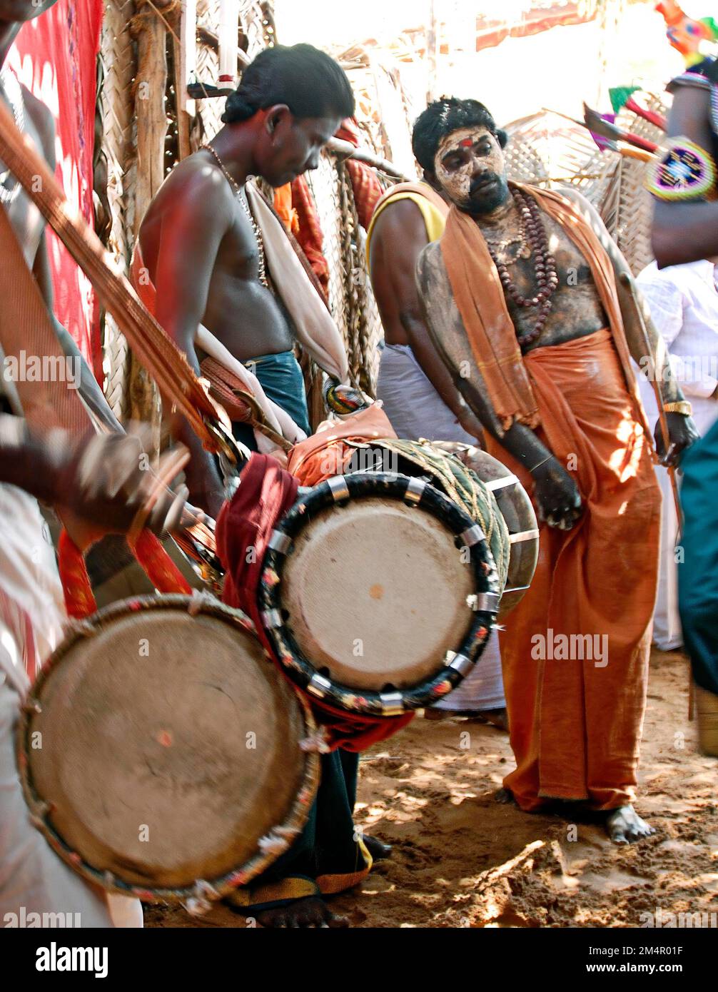 Musicians playing Thavil melam percussion in Dasara Dussera Dusera ...