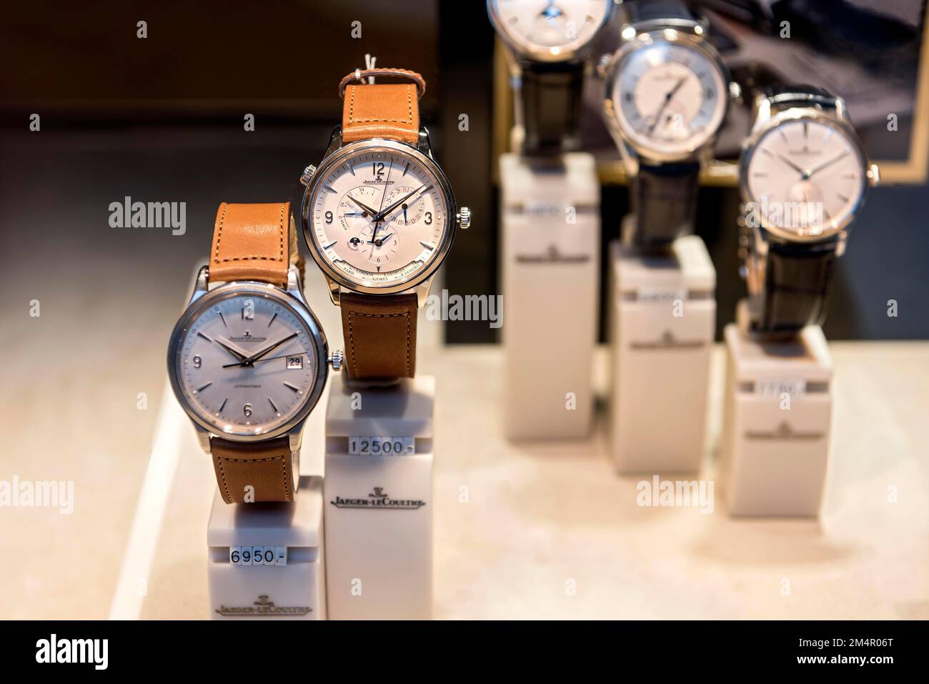 High quality watches of the luxury brand Jaeger-LeCoultre in the shop ...