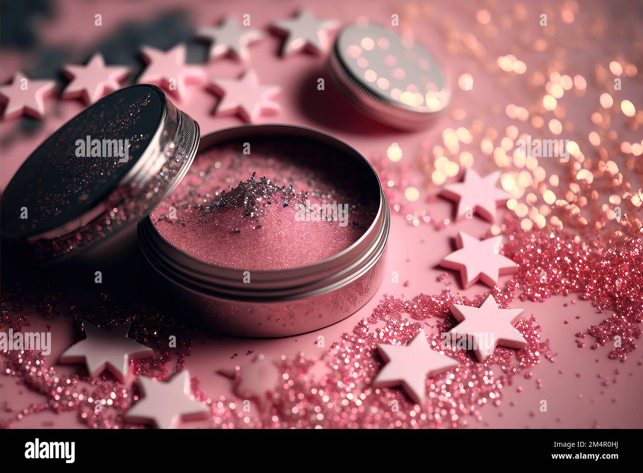 pink glitter in a box and stars on pink table Stock Photo - Alamy