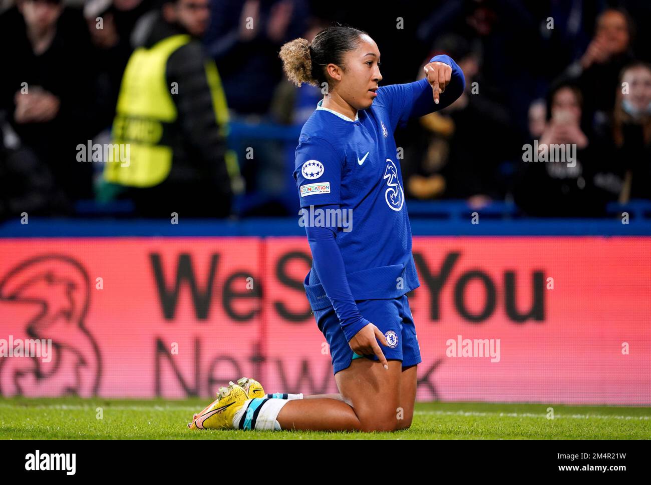 Chelsea's Lauren James celebrates scoring their side's third goal of ...