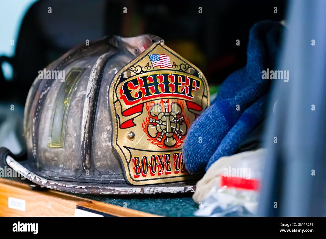 Rockford, IL USA - December 21, 2022: Chief fire fighter's helmet at ...