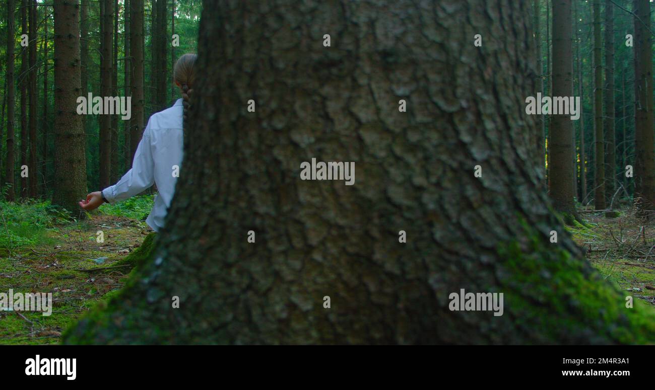 Woman meditating, zen yoga meditation practice in nature. Rear view of ...