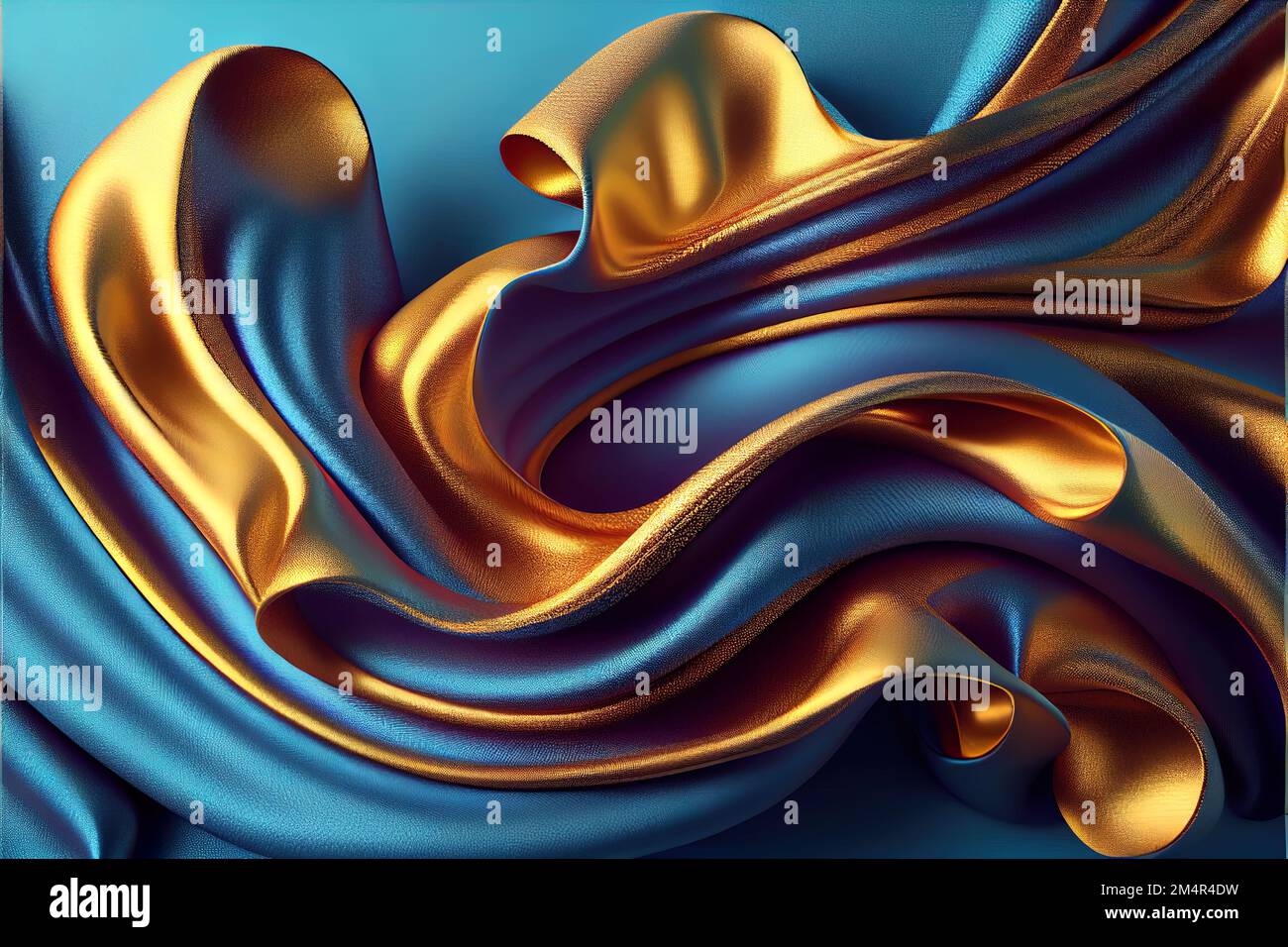 a blue and gold background with wavy lines and curves of gold and blue ...