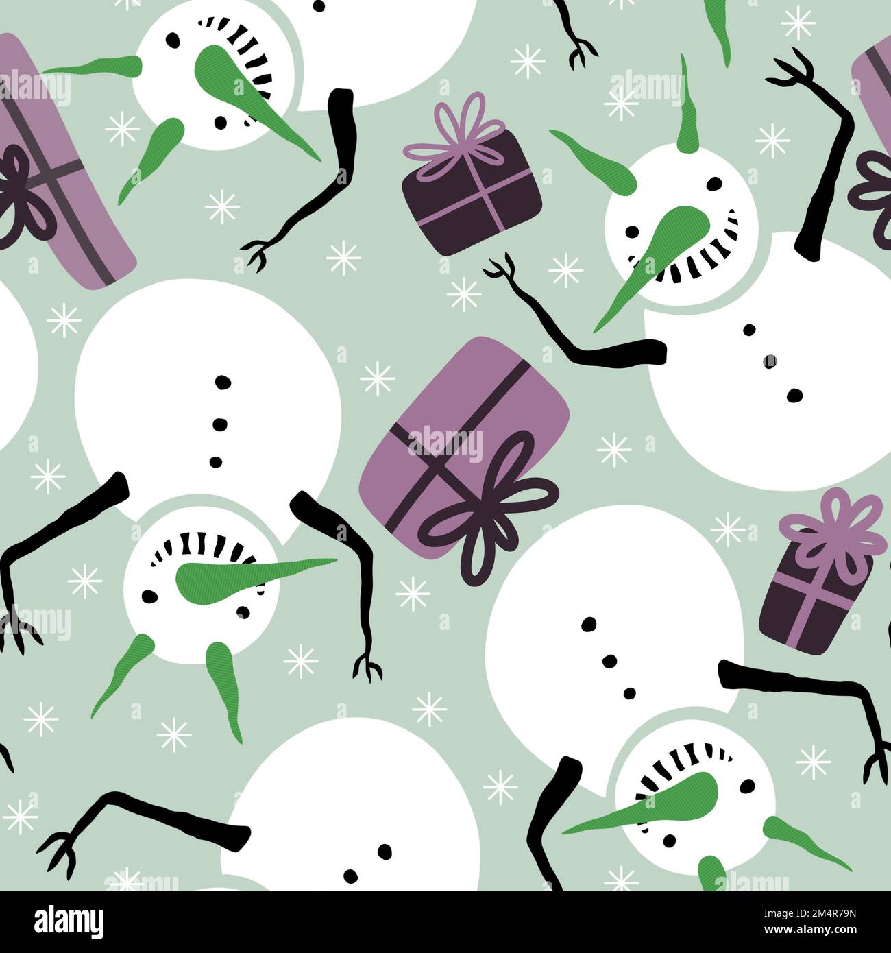 Cartoon winter scary snowman seamless ice angry pattern for wrapping ...