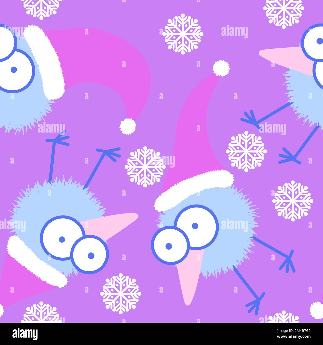 Cartoon Christmas funny animals seamless birds and Santa hat pattern ...