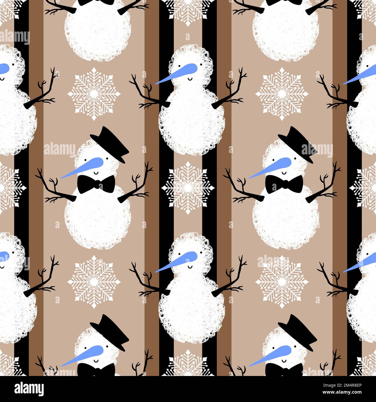 Winter seamless snowman and snowflakes pattern for Christmas wrapping ...
