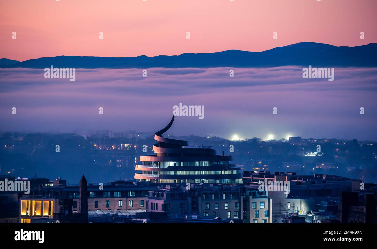 A breathtaking view of St. James in Edinburgh covered in fog during ...