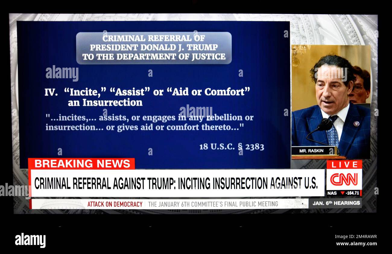 A CNN TV screen shot Jan. 6 Committee member Jamie Raskin announcing ...