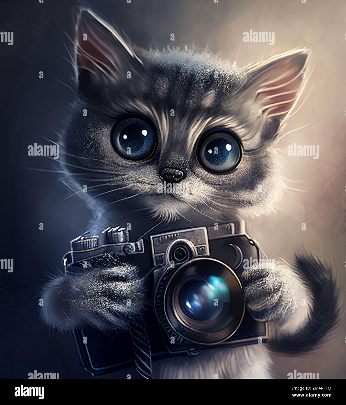 Cute cat photographer. Retro Illustration poster Stock Photo - Alamy