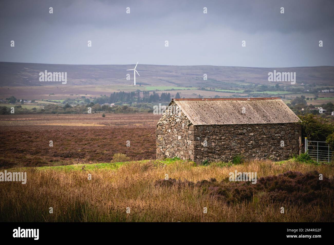 An aerial view of stony building in field Stock Photo - Alamy