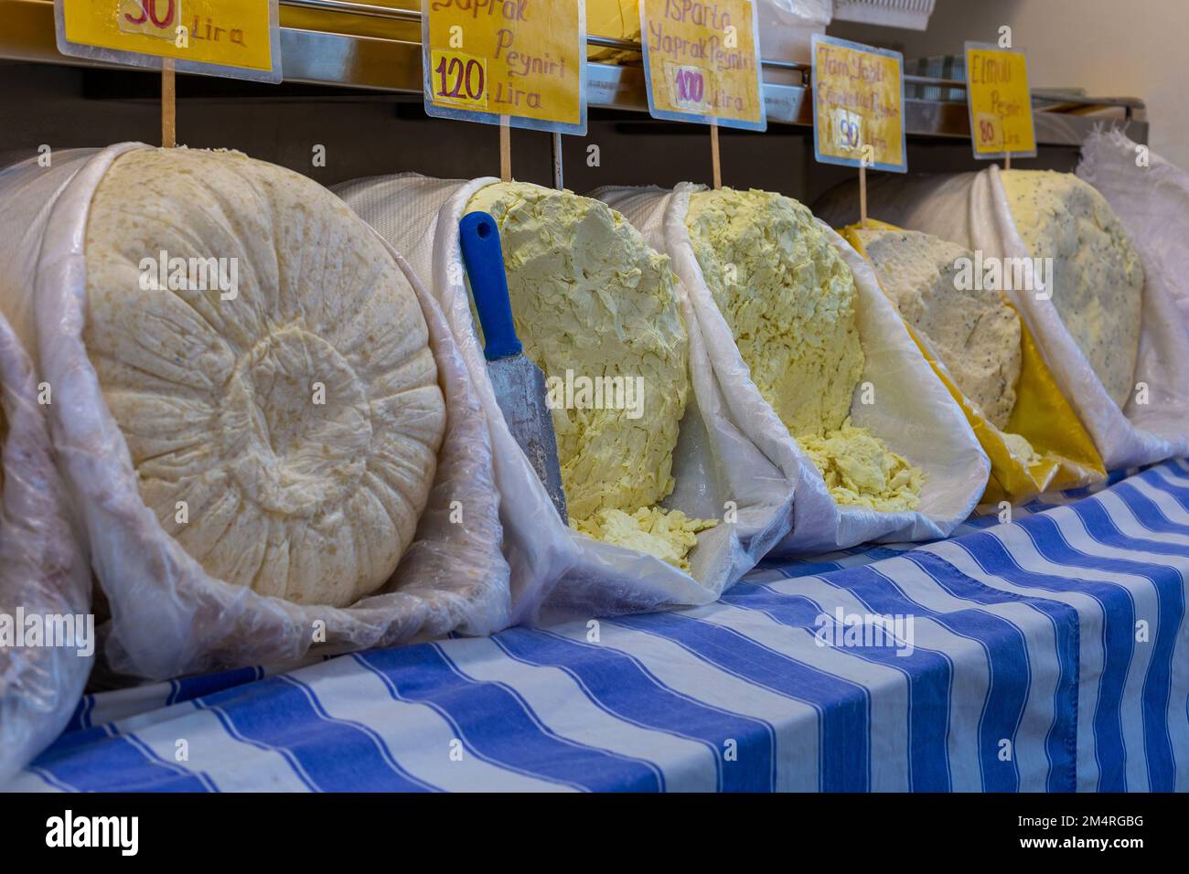 Types of village cheeses sold in the public market in Turkey. Tulum ...