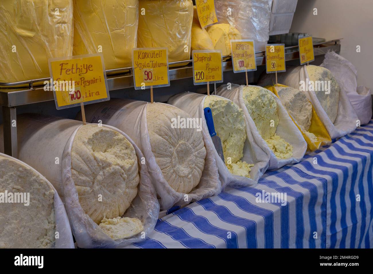 Types of village cheeses sold in the public market in Turkey. Tulum ...