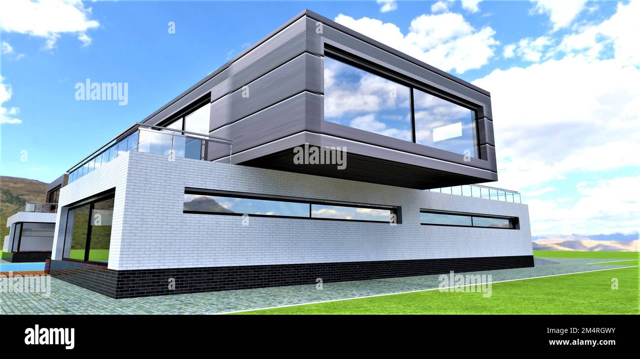 Amazing design of a country family cottage with a cantilevered balcony ...