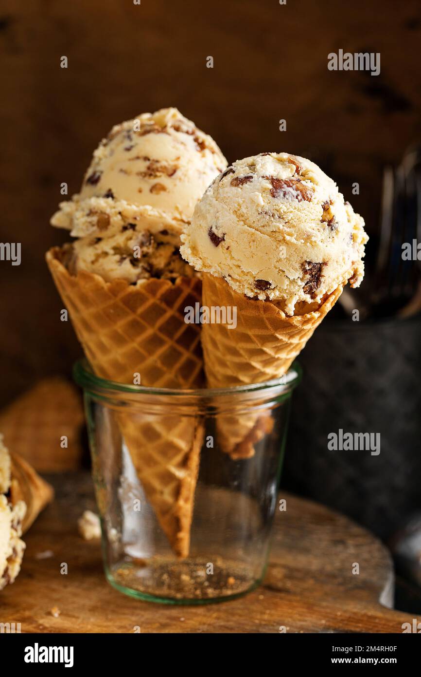 Butter pecan ice cream in waffle cones Stock Photo - Alamy