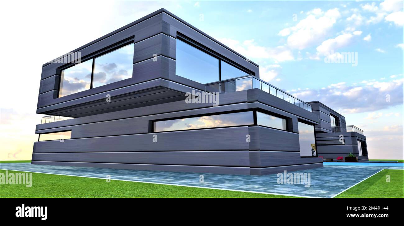 Contemporary shape of the private house finished with trending building ...