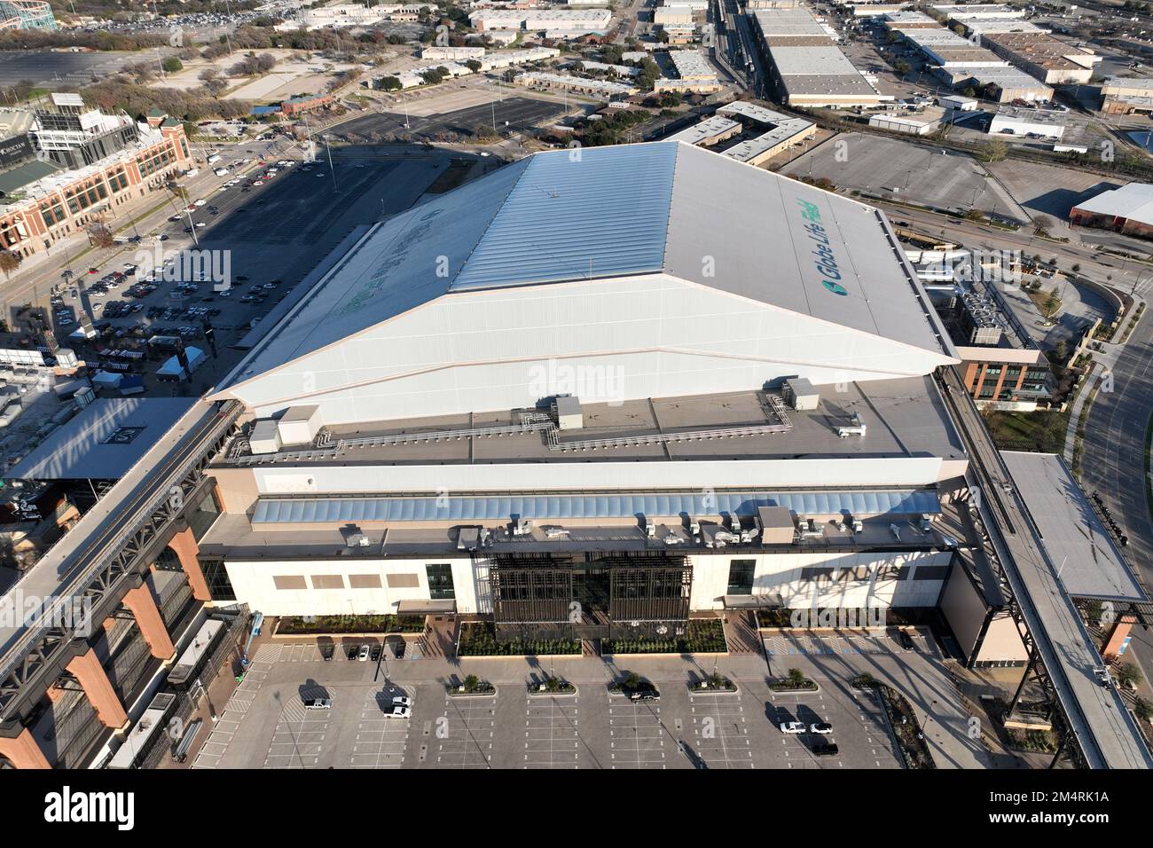 A general overall aerial view of Globe Life Field retractable roof ...