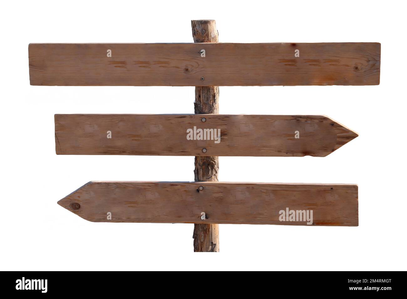 The wooden road signs against a white background Stock Photo - Alamy