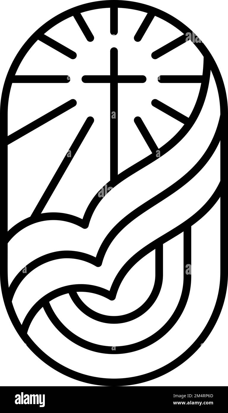 Religion line cross and open book Bible in church. Vector logo icon ...