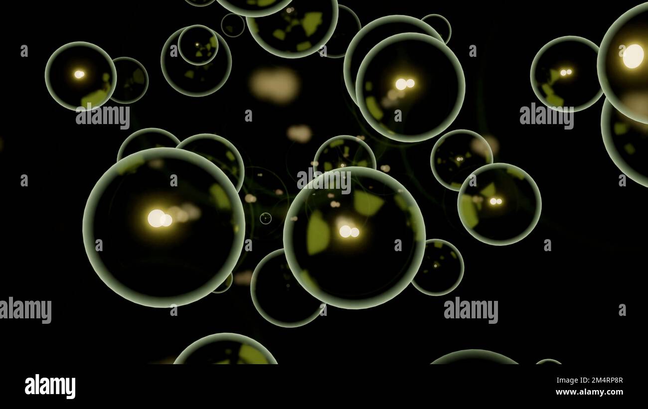 Black background. Design.Bright bubbles with white and yellow ...