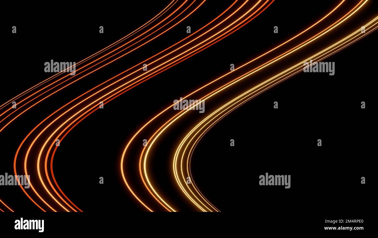 Black background. Design.Brilliant orange and purple lines in animation ...