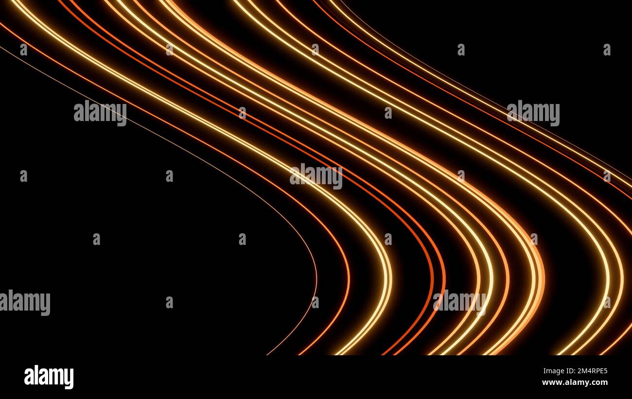 Black background. Design.Brilliant orange and purple lines in animation ...