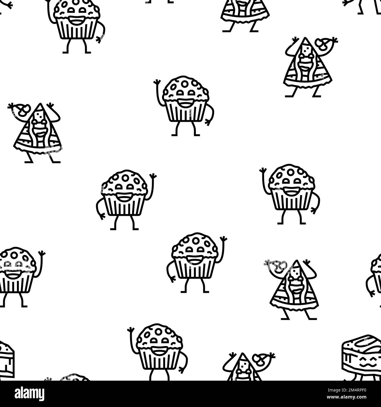 Dessert Character Food Cake Vector Seamless Pattern Stock Vector Image And Art Alamy